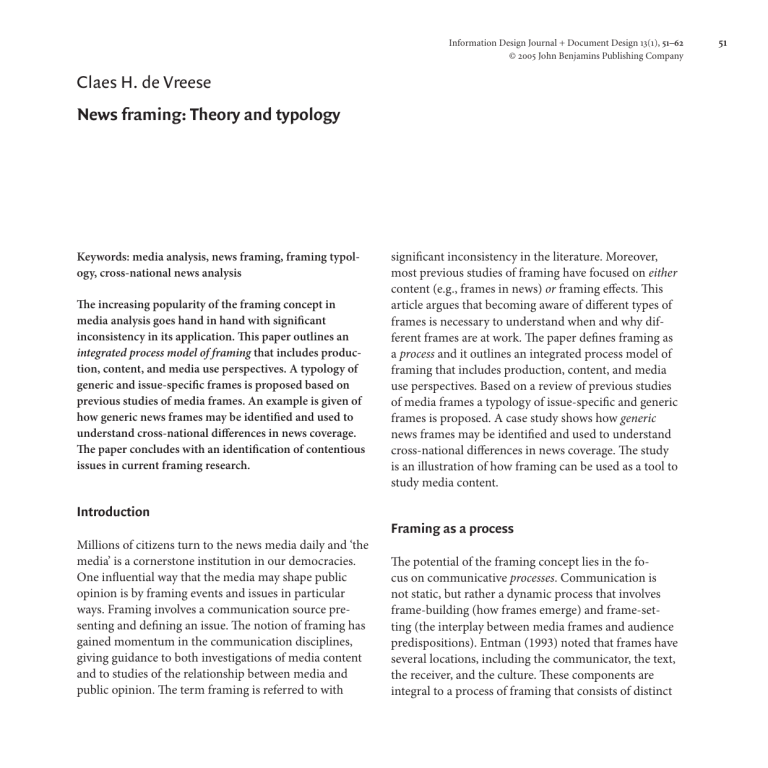 News Framing Theory & Typology: Media Analysis