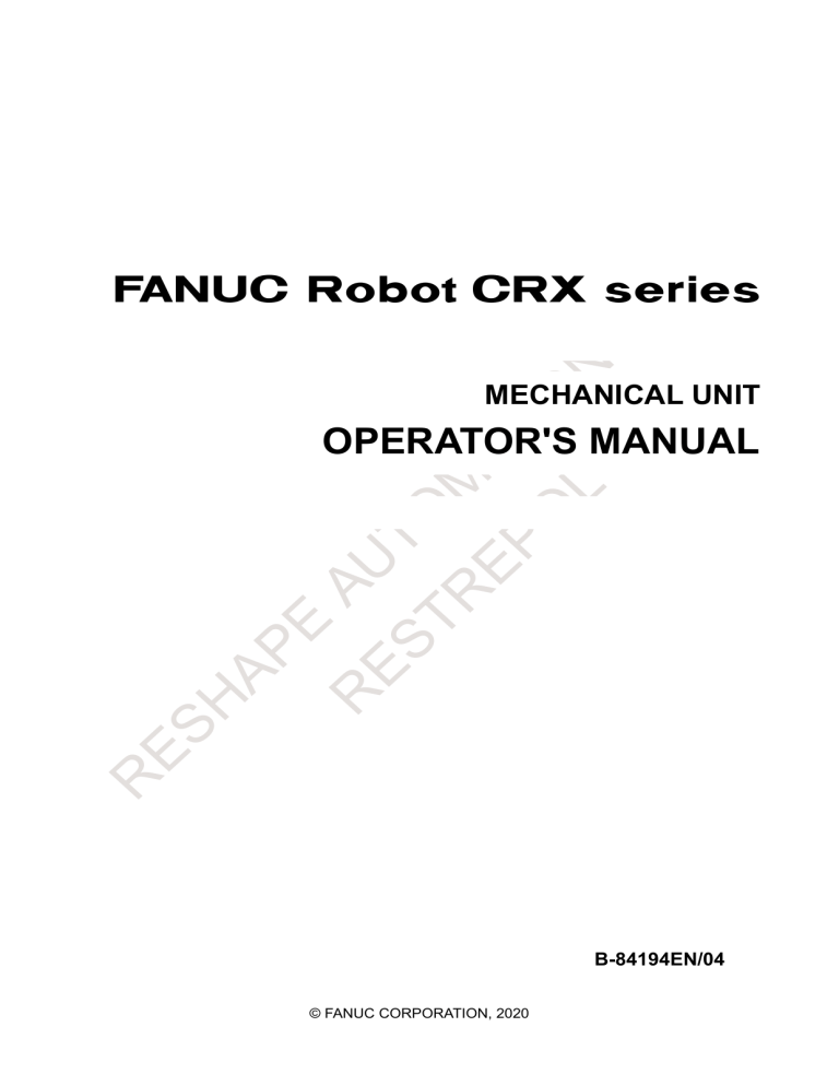FANUC Robot CRX Series Operator's Manual - Mechanical Unit