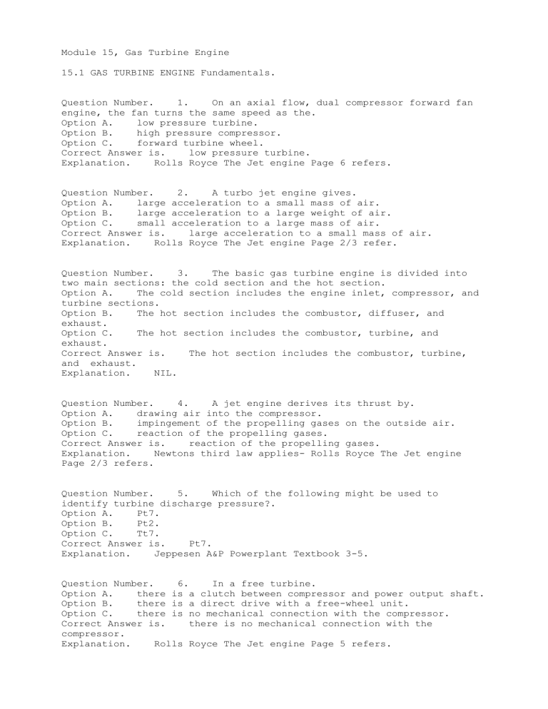 Gas Turbine Engine Fundamentals Exam Questions