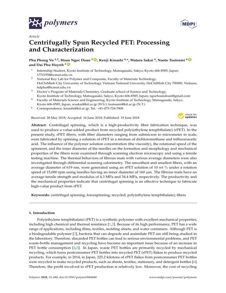 Centrifugal Spinning of Recycled PET Fibers