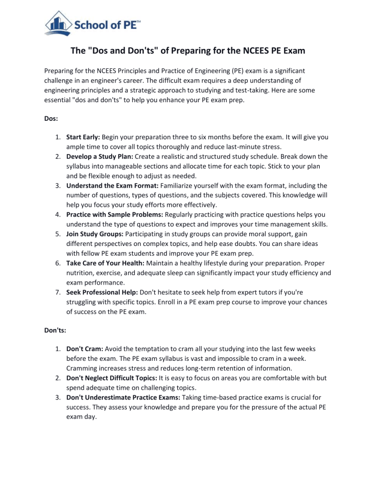 NCEES PE Exam Prep: Dos and Don'ts Guide