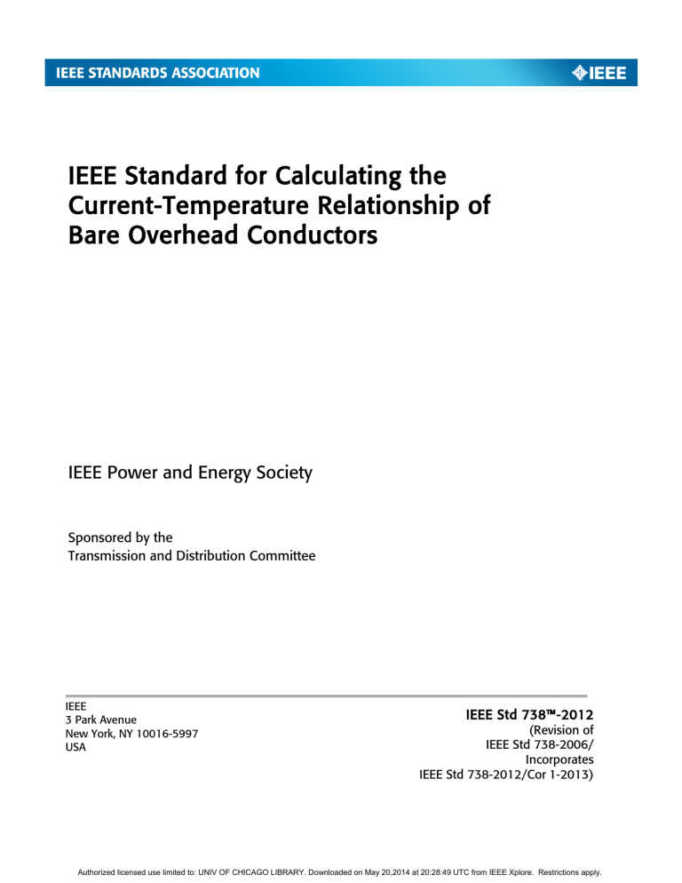 IEEE 738: Current-Temperature of Overhead Conductors