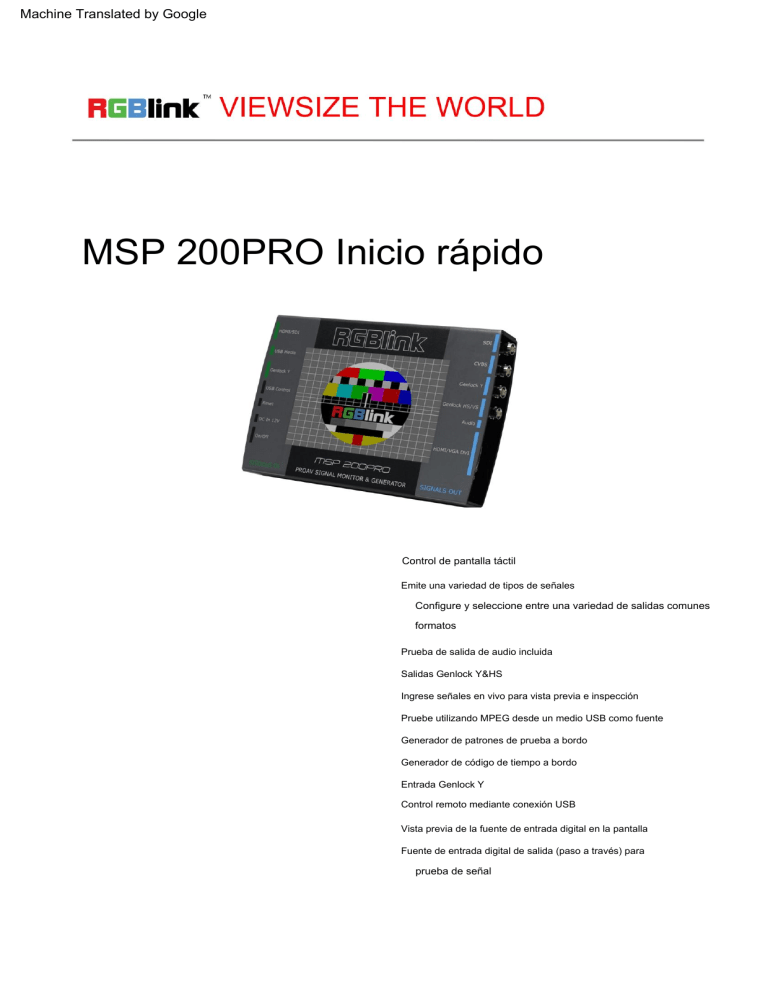 Guía de Inicio Rápido MSP 200PRO