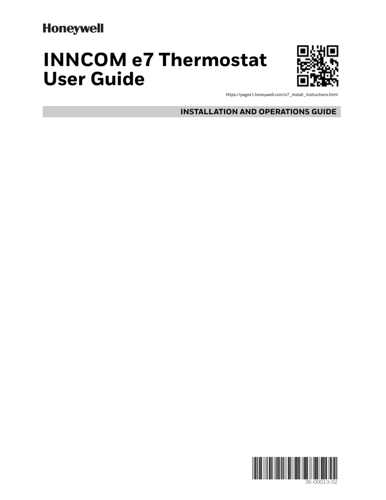INNCOM e7 Thermostat User Guide - Installation & Operation