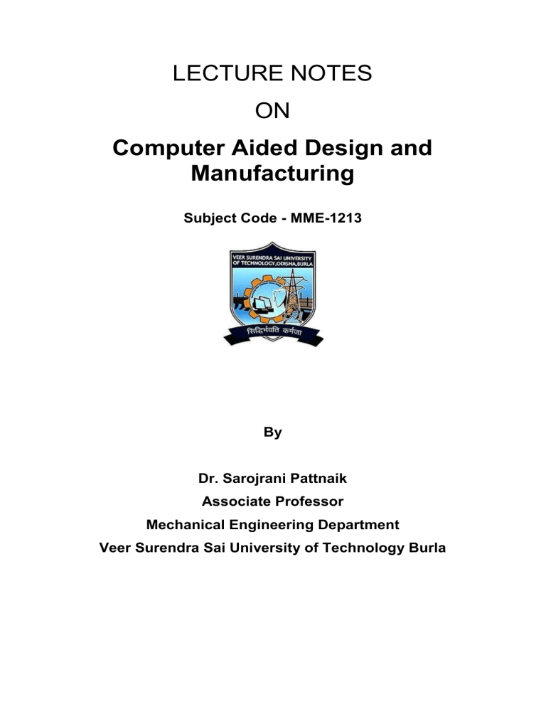 CAD/CAM Lecture Notes: Design & Manufacturing