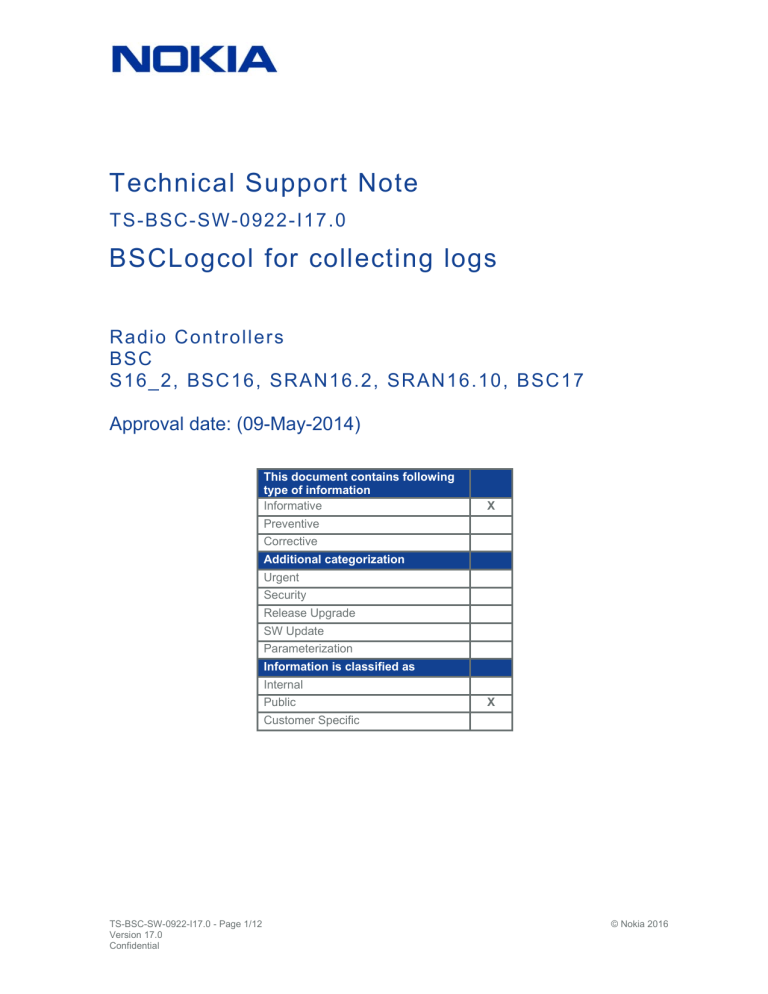 Nokia BSCLogcol: Technical Support Note for Collecting Radio Controller ...