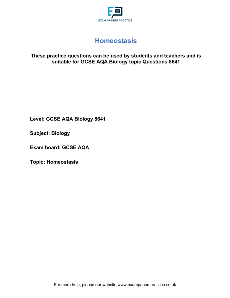 GCSE AQA Biology: Homeostasis Practice Questions