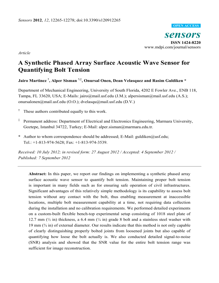 Bolt Tension Sensor: Synthetic Phased Array Acoustic Wave