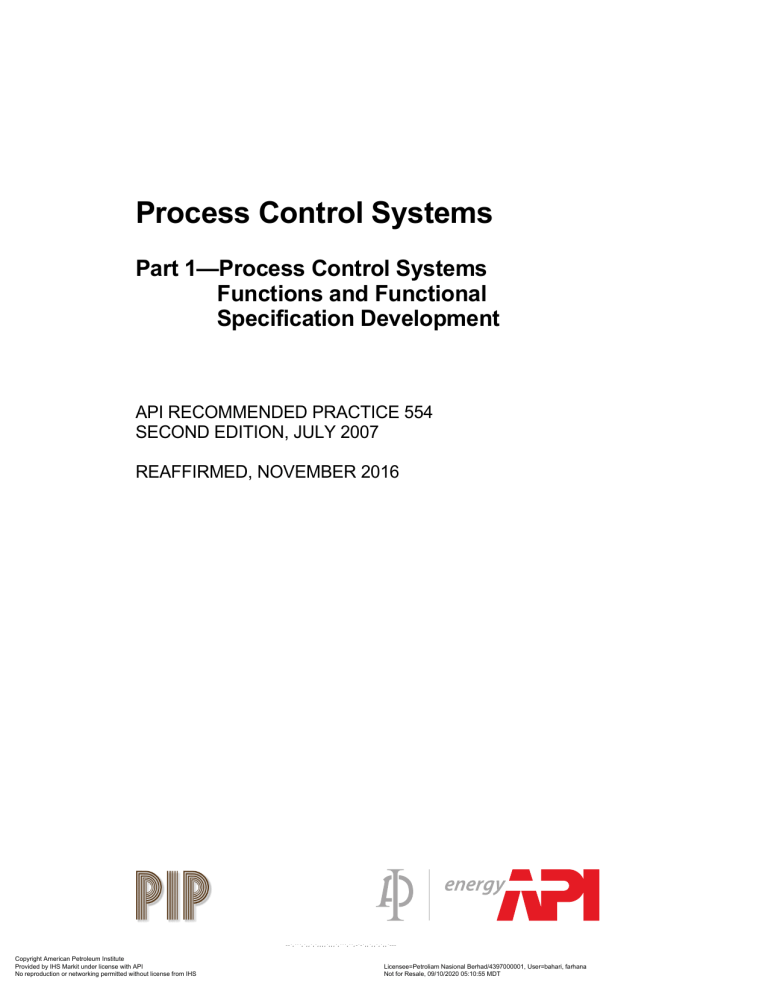 Process Control Systems: Functional Specification Development