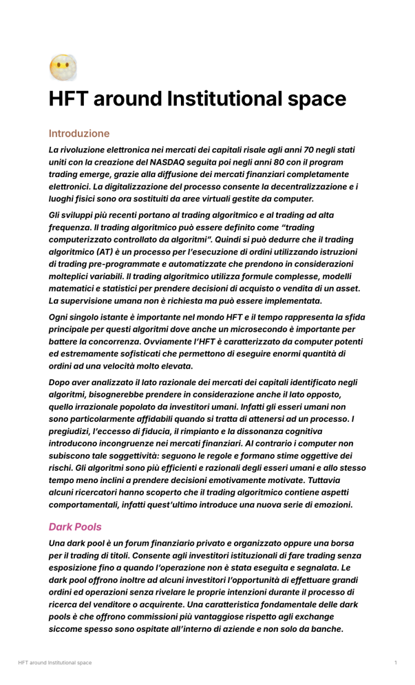 HFT nello Spazio Istituzionale: Report sul Trading Algoritmico