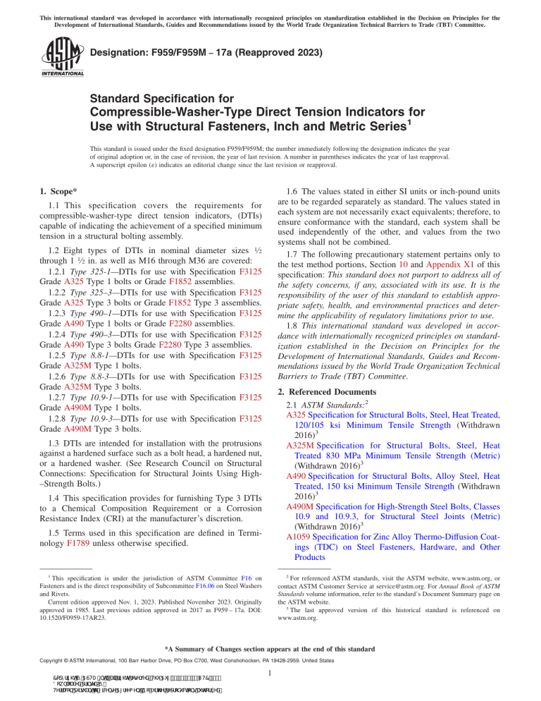 F959/F959M - Standard for Direct Tension Indicators