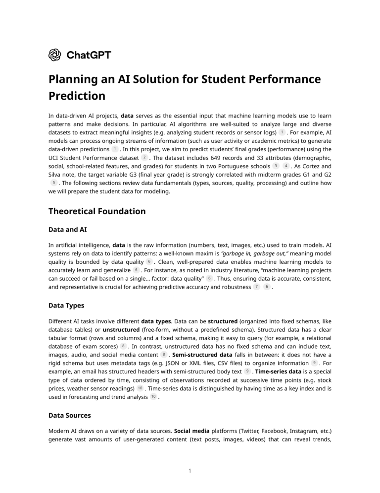 AI Student Performance Prediction Project Plan