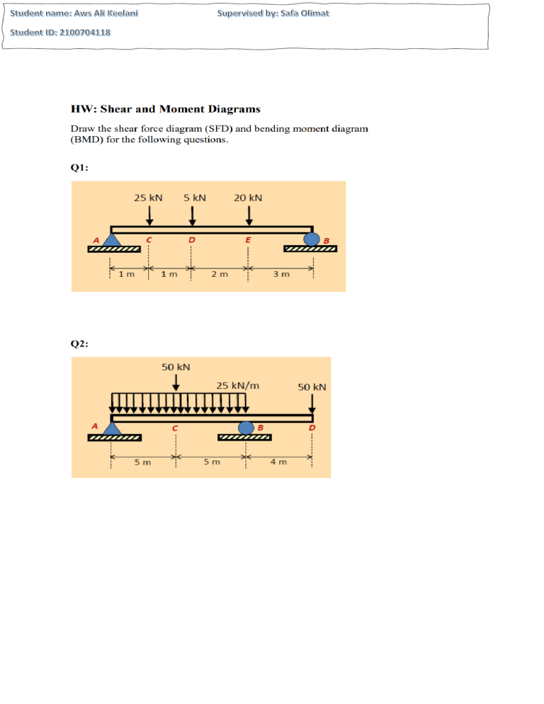 Shear & Moment Diagrams Homework: Structural Mechanics
