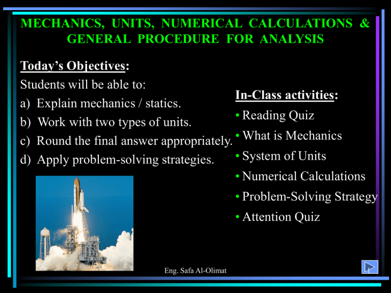 Mechanics, Units, & Problem Solving: Statics Presentation