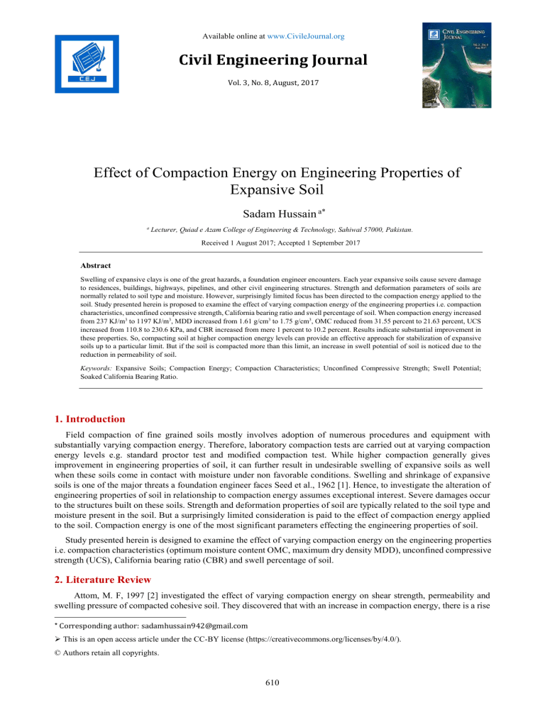 Compaction Energy Effect on Expansive Soil Properties