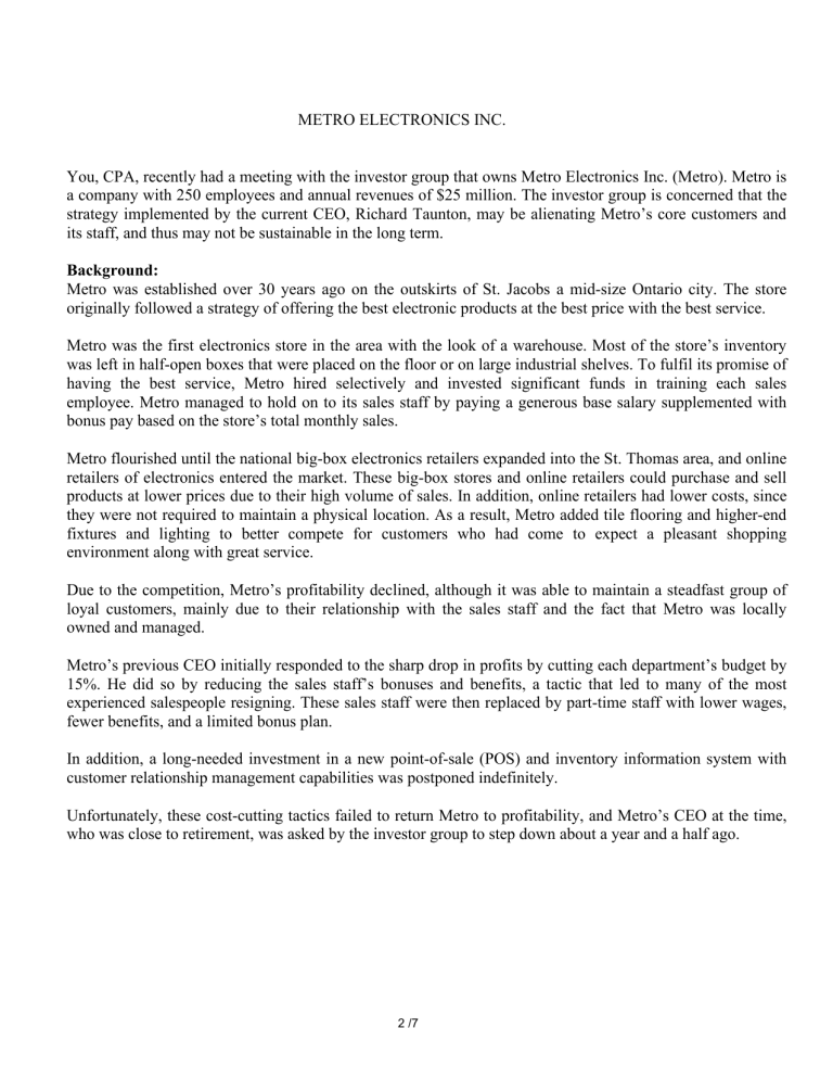 Metro Electronics Case Study: Strategy & SWOT Analysis