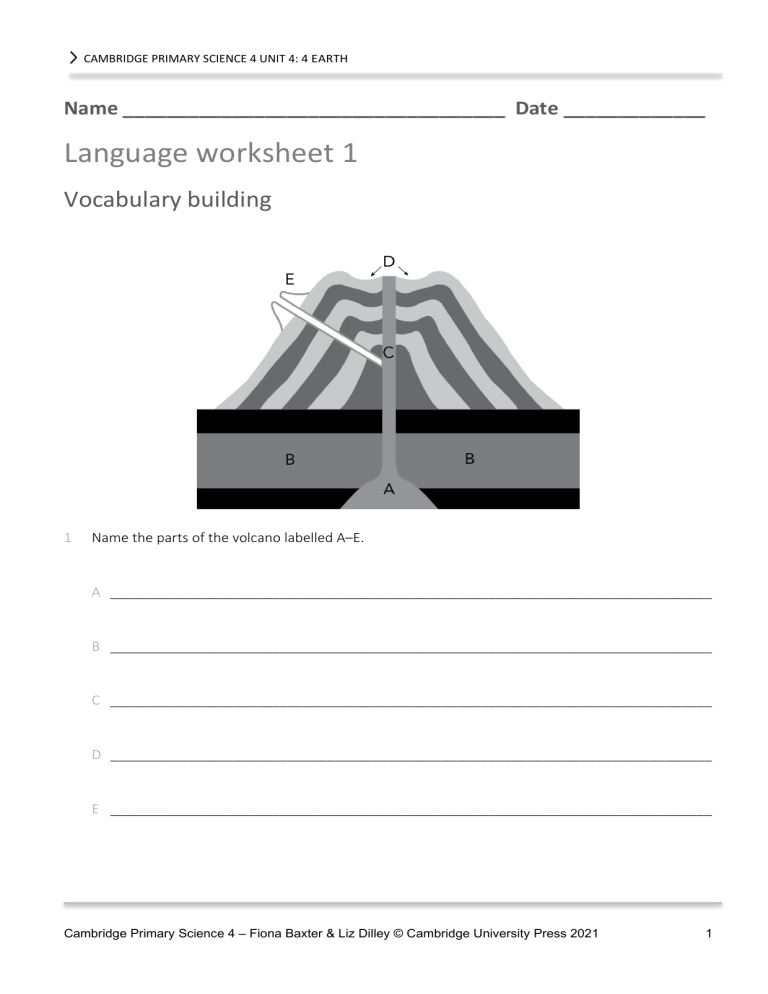 Volcanoes & Earth Structure: Science Worksheet for Kids