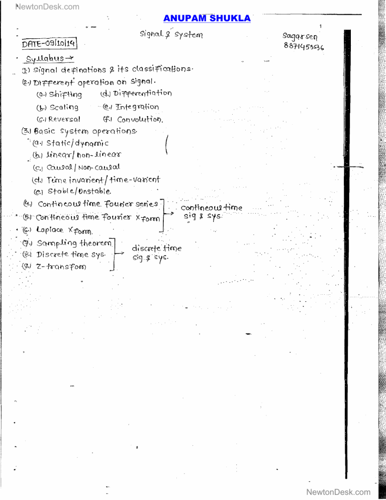 Signals and Systems Lecture Notes