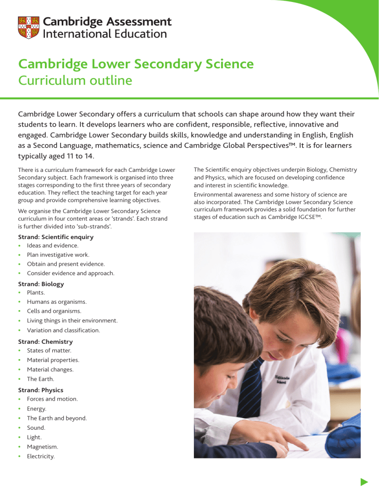 Cambridge Lower Secondary Science Curriculum Outline
