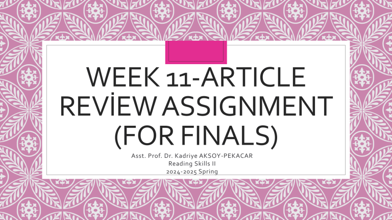 Article Review Assignment: Language Learning & Teaching
