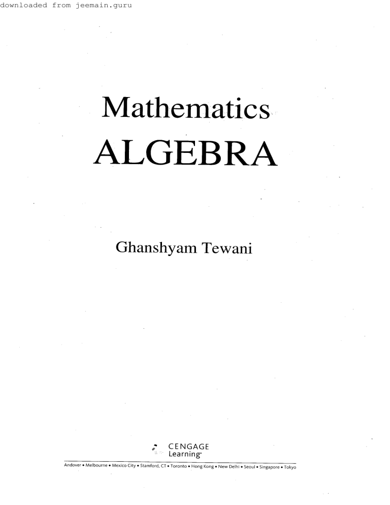 Mathematics ALGEBRA Textbook by Ghanshyam Tewani - CENGAGE Learning