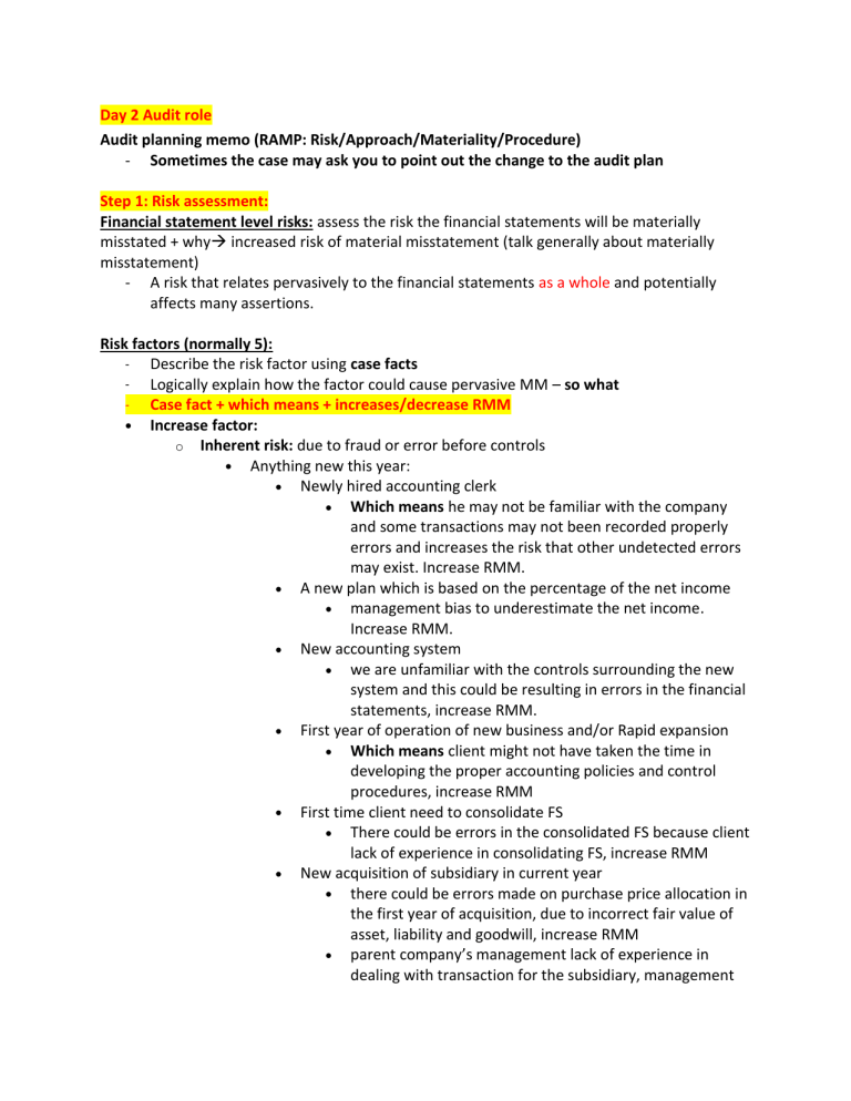 Audit Planning Memo: Risk Assessment & Approach
