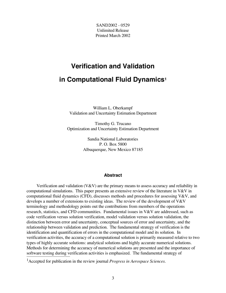 Verification and Validation in computational fluid dynamics