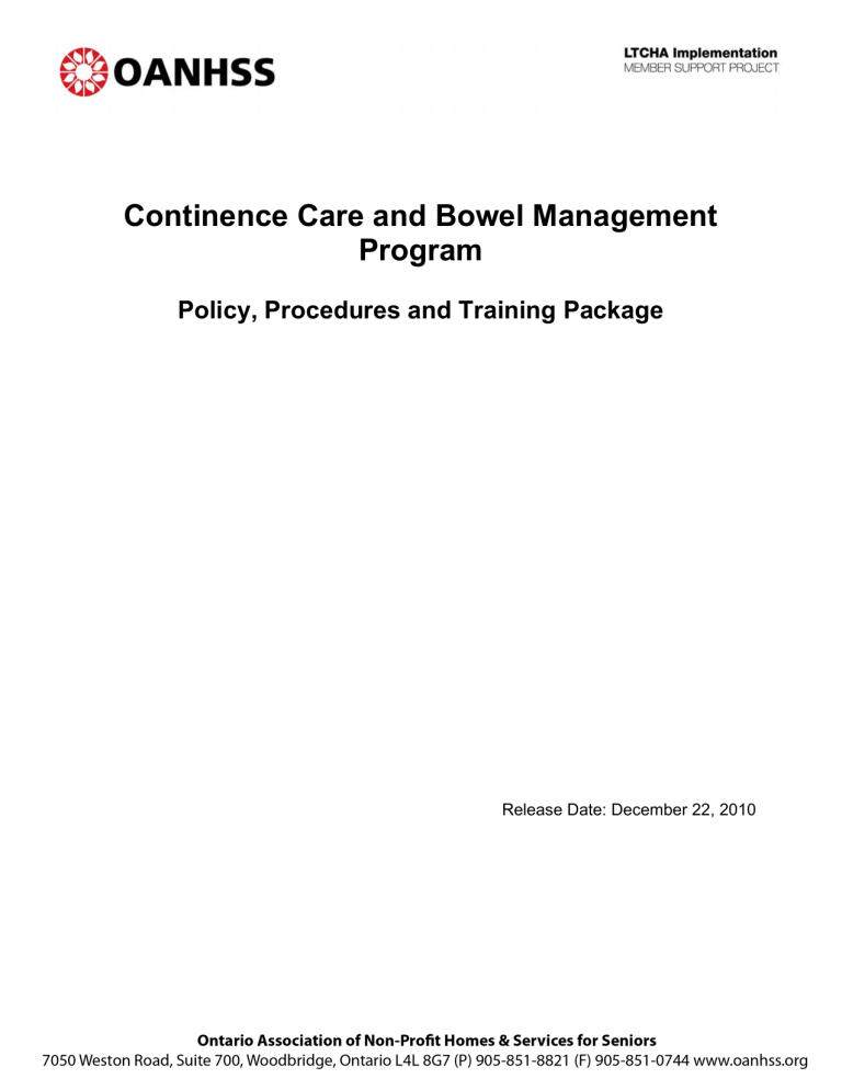 Continence Care & Bowel Management Program Policy & Training