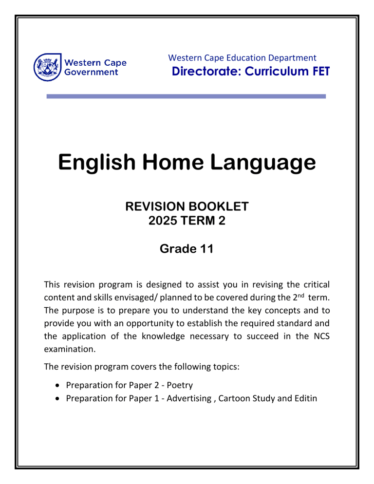 Grade 11 English Revision: Poetry, Advertising, Cartoon Study