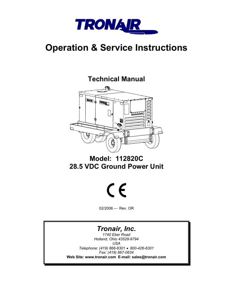 Tronair 112820C Ground Power Unit Operation & Service Manual