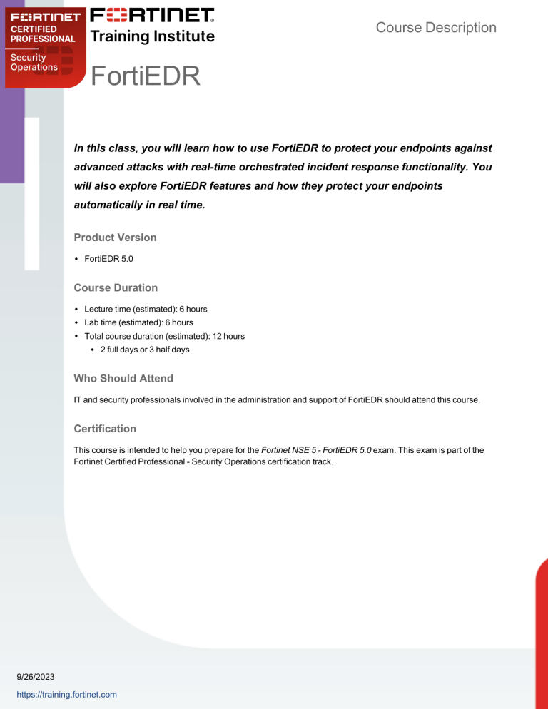 FortiEDR 5.0 Course Description | Fortinet Training