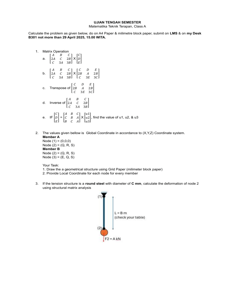 Applied Engineering Math Exam: Matrix & Structural Analysis