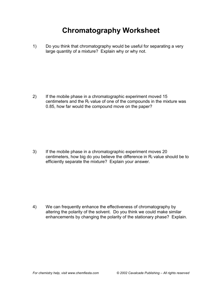 Chromatography Worksheet & Solutions: Chemistry Practice