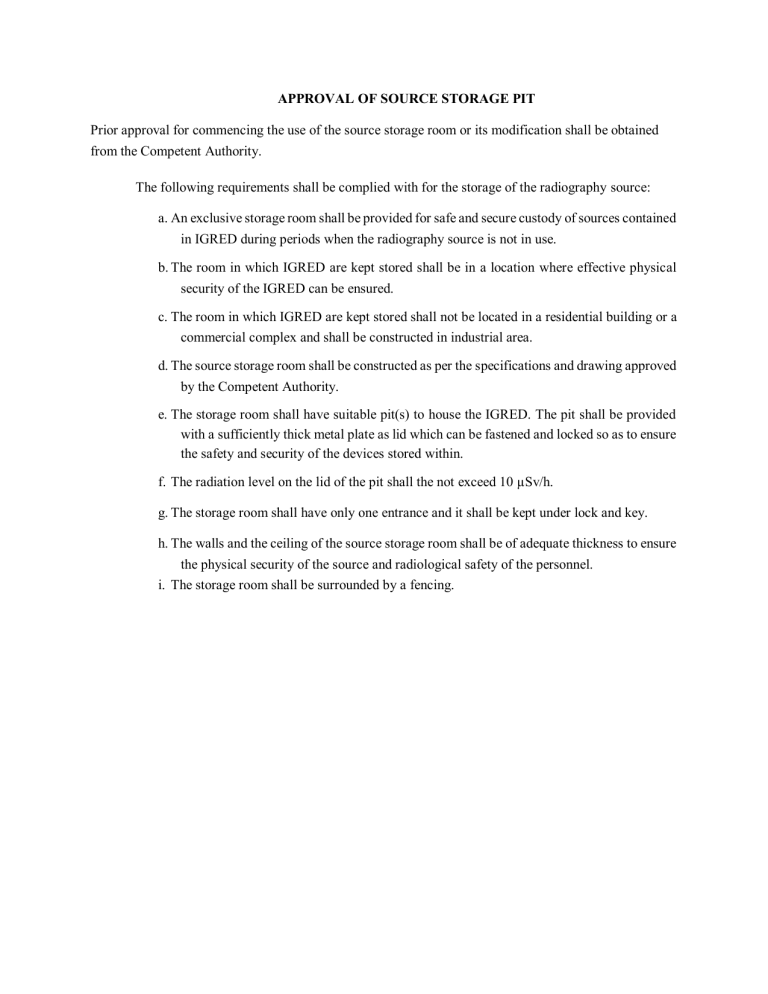Source Storage Pit Approval Requirements