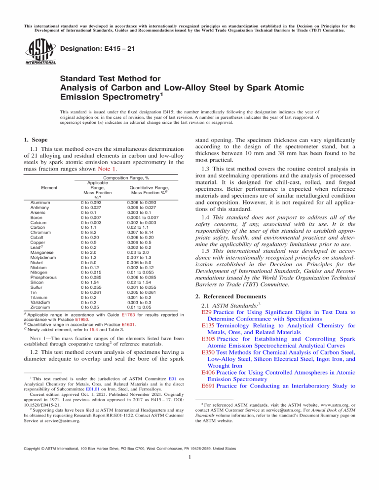 Steel Analysis by Spark Atomic Emission Spectrometry