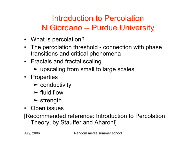 Percolation Theory: Introduction, Fractals, and Properties