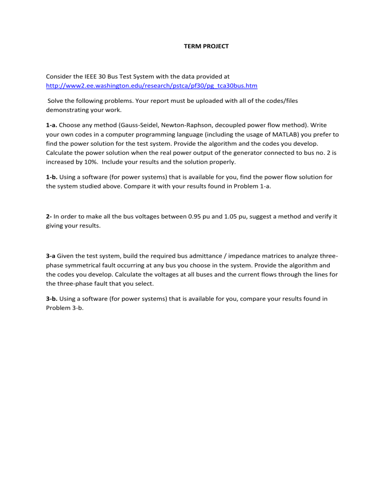 IEEE 30 Bus System Power Flow Analysis Project