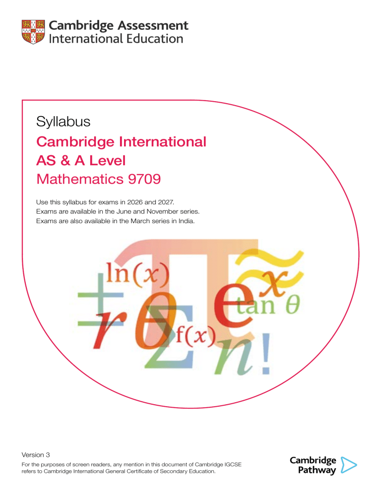 Cambridge AS & A Level Mathematics 9709 Syllabus 2026-2027