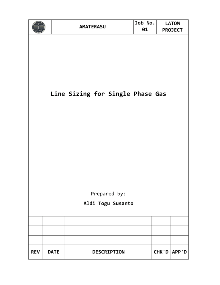 Single Phase Gas Line Sizing Calculation Report