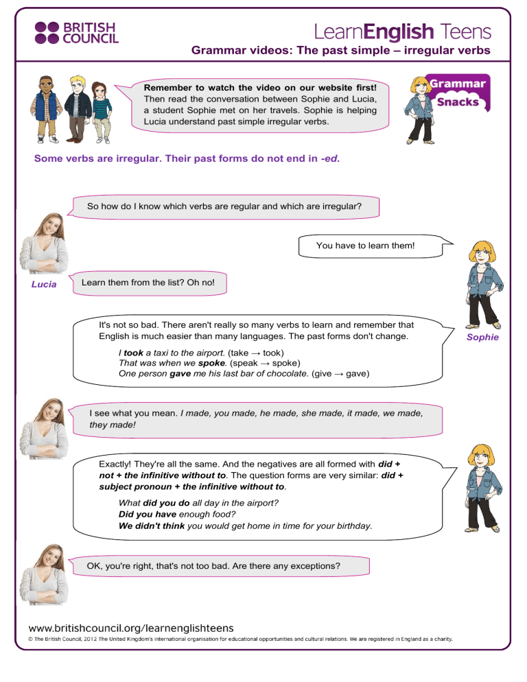 Past Simple Irregular Verbs: Grammar Lesson for Teens