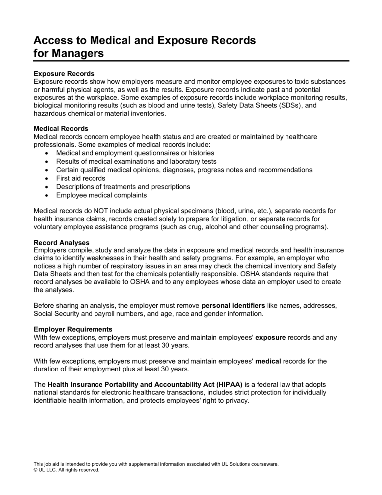 Medical & Exposure Records Access for Managers - OSHA