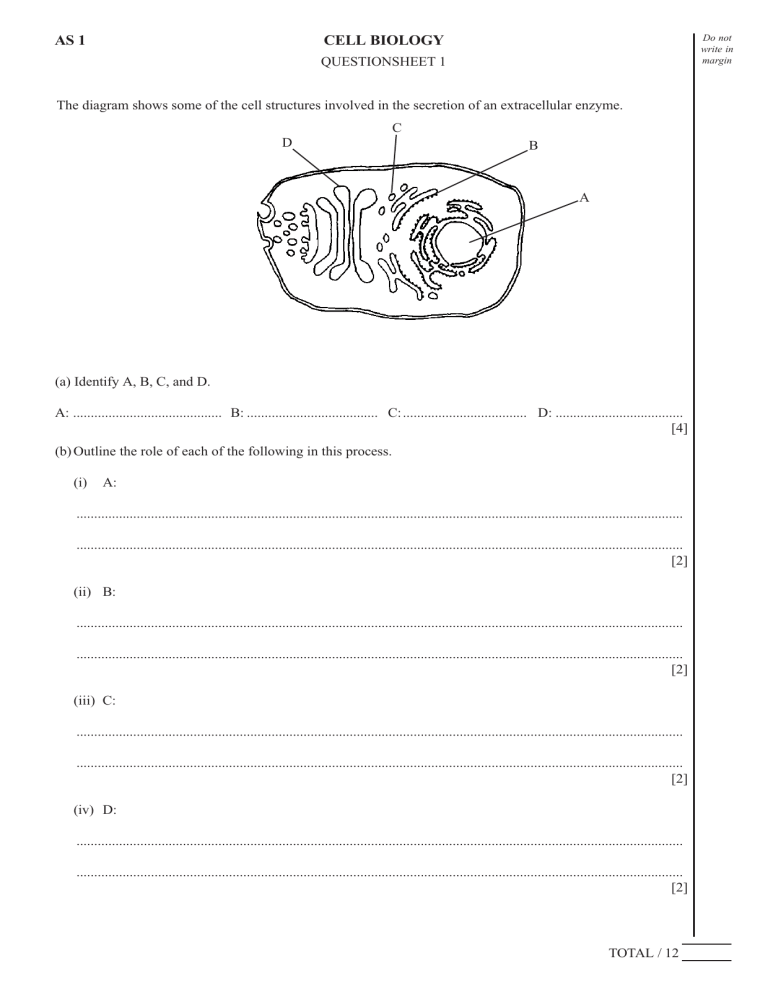 AS Level Cell Biology Questionsheet 1: Organelles & Transport