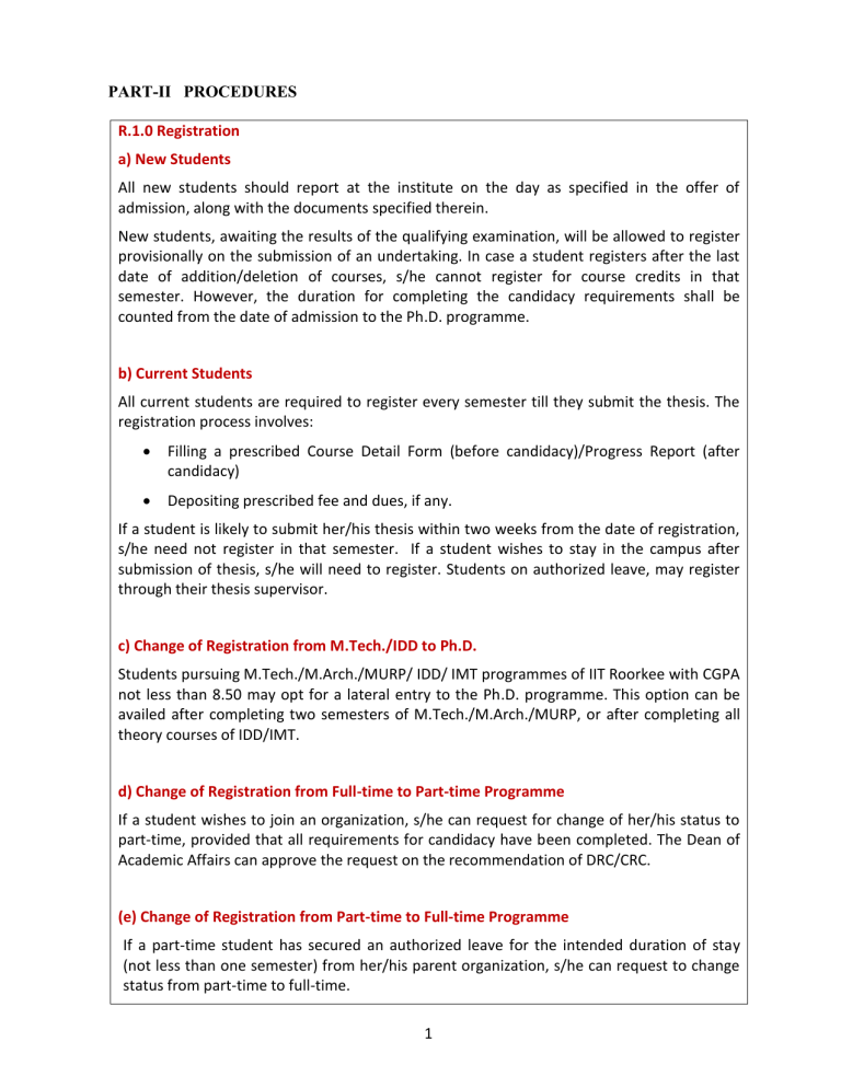 Ph.D. Program Regulations: Registration & Candidacy