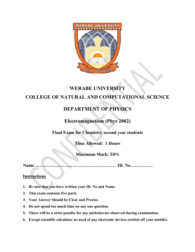 Electromagnetism Exam - Werabe University
