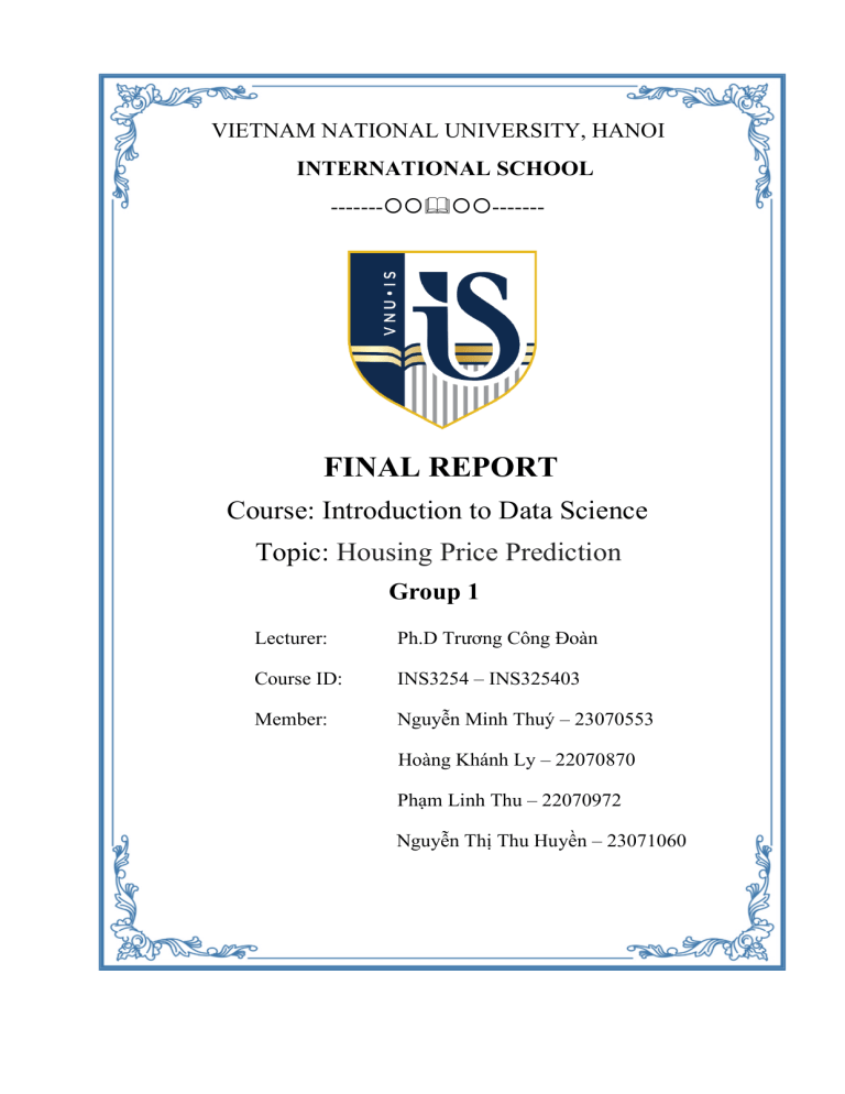 Housing Price Prediction Report - Data Science Project