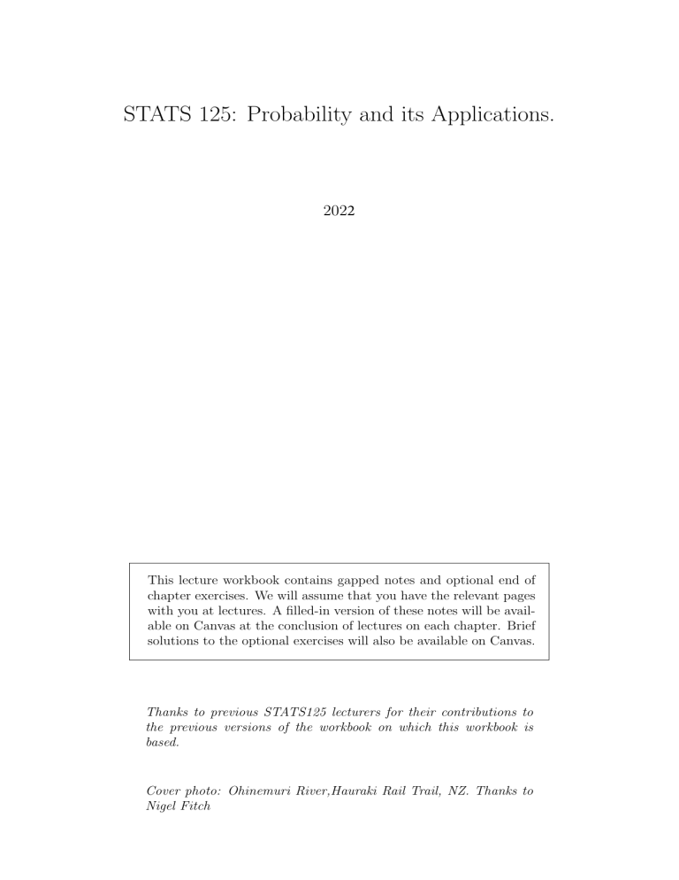 Probability Lecture Workbook - STATS 125