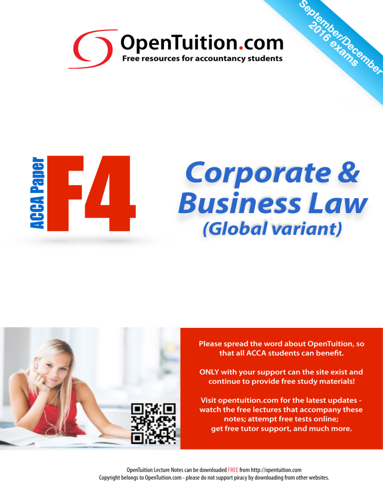 ACCA F4 Corporate & Business Law Lecture Notes