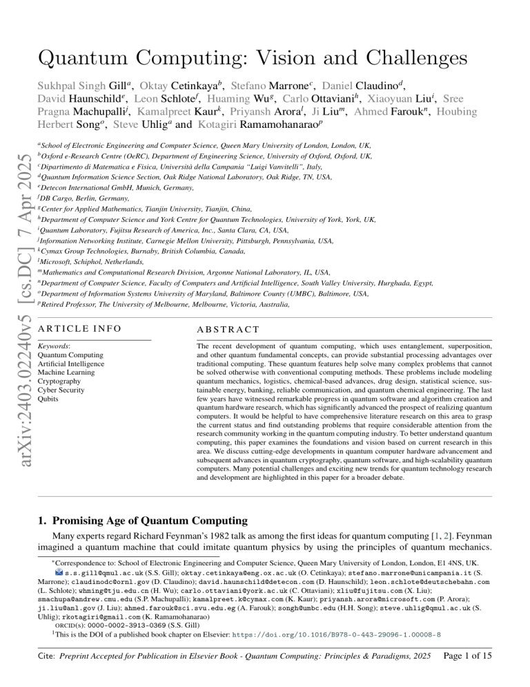 Quantum Computing: Vision and Challenges