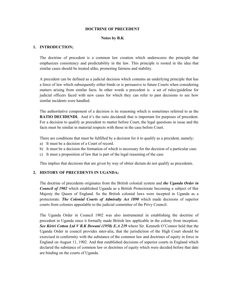 Doctrine of Precedent in Uganda: Legal Notes