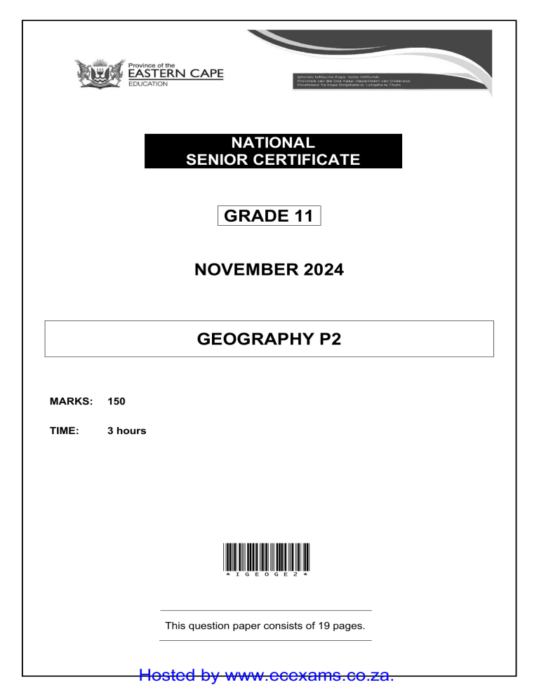 Grade 11 Geography P2 Exam Paper - November 2024